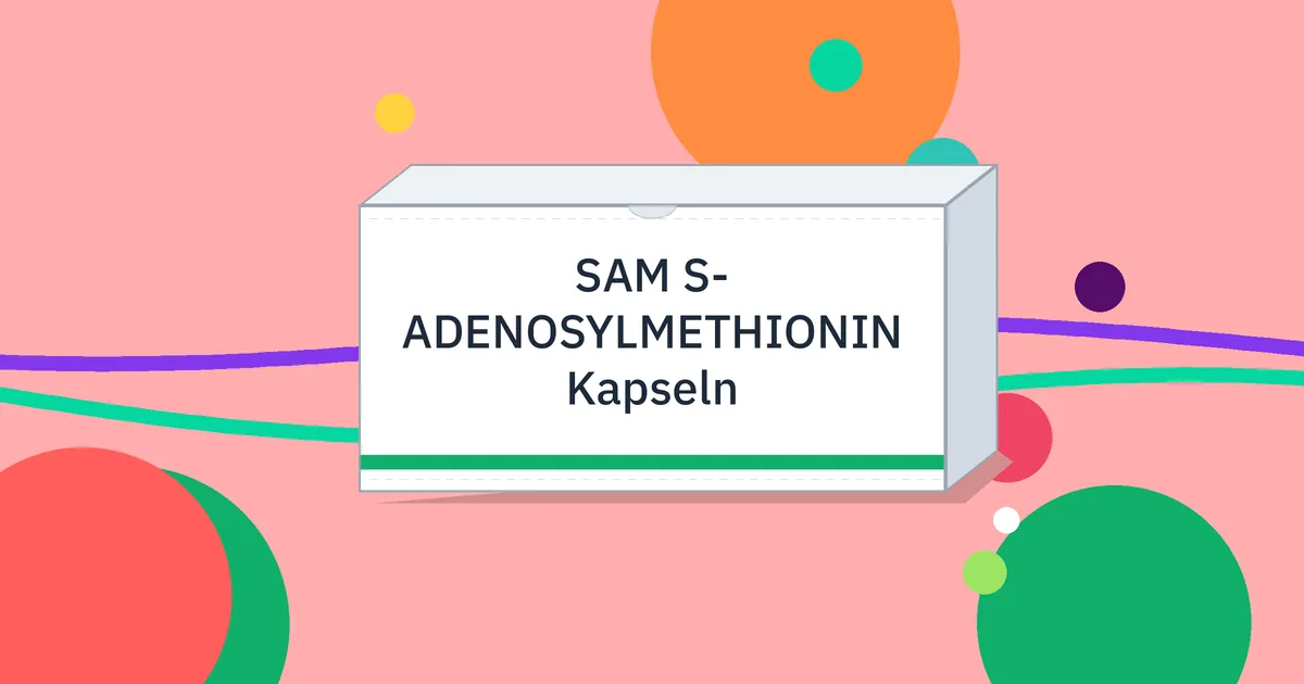 Symbolbild: Packung mit der Aufschrift SAM S-ADENOSYLMETHIONIN Kapseln (PZN 09895145) – Verfügbarkeit und Bezug in Apotheken in Frankfurt am Main