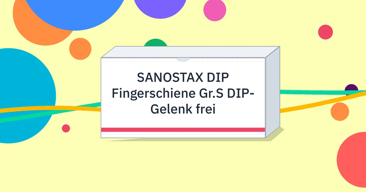 Symbolbild: Packung mit der Aufschrift SANOSTAX DIP Fingerschiene Gr.S DIP-Gelenk frei (PZN 12776295) – Verfügbarkeit und Bezug in Apotheken in Frankfurt am Main