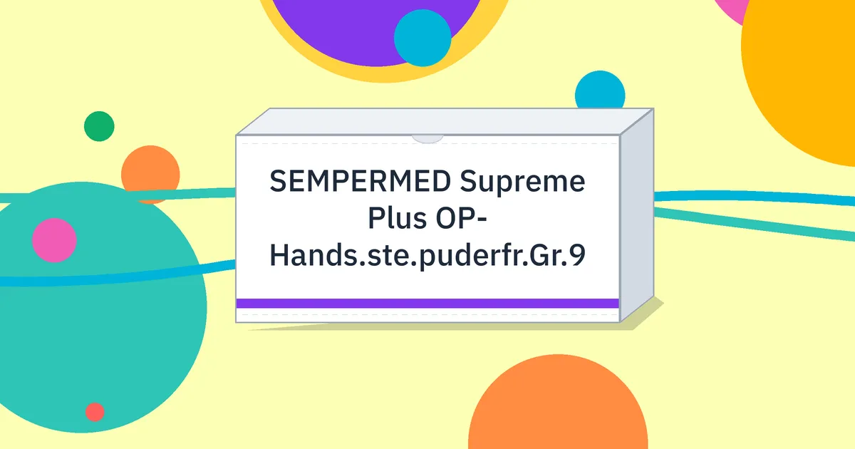 Symbolbild: Packung mit der Aufschrift SEMPERMED Supreme Plus OP-Hands.ste.puderfr.Gr.9 (PZN 11123786) – Verfügbarkeit und Bezug in Apotheken in Frankfurt am Main