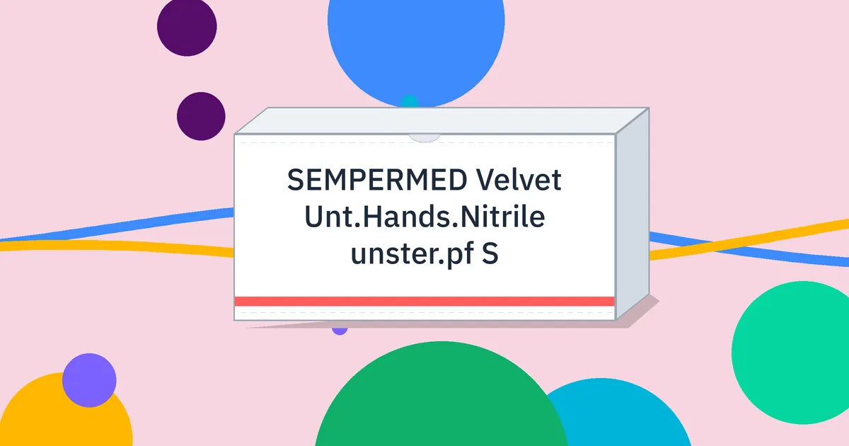Symbolbild: Packung mit der Aufschrift SEMPERMED Velvet Unt.Hands.Nitrile unster.pf S (PZN 19971290) – Verfügbarkeit und Bezug in Apotheken in Frankfurt am Main