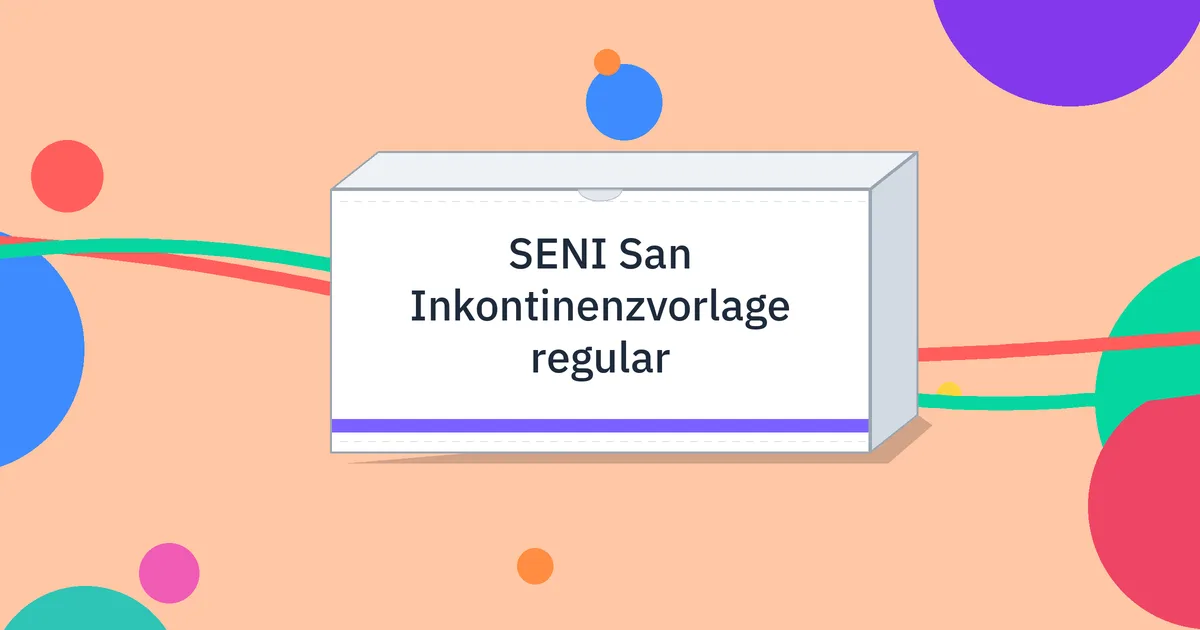 Symbolbild: Packung mit der Aufschrift SENI San Inkontinenzvorlage regular (PZN 18329373) – Verfügbarkeit und Bezug in Apotheken in Frankfurt am Main