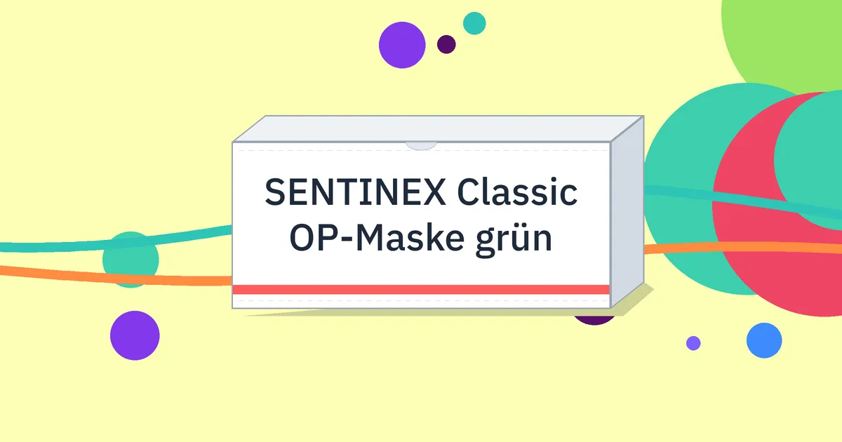 Symbolbild: Packung mit der Aufschrift SENTINEX Classic OP-Maske grün (PZN 18788543) – Verfügbarkeit und Bezug in Apotheken in Frankfurt am Main