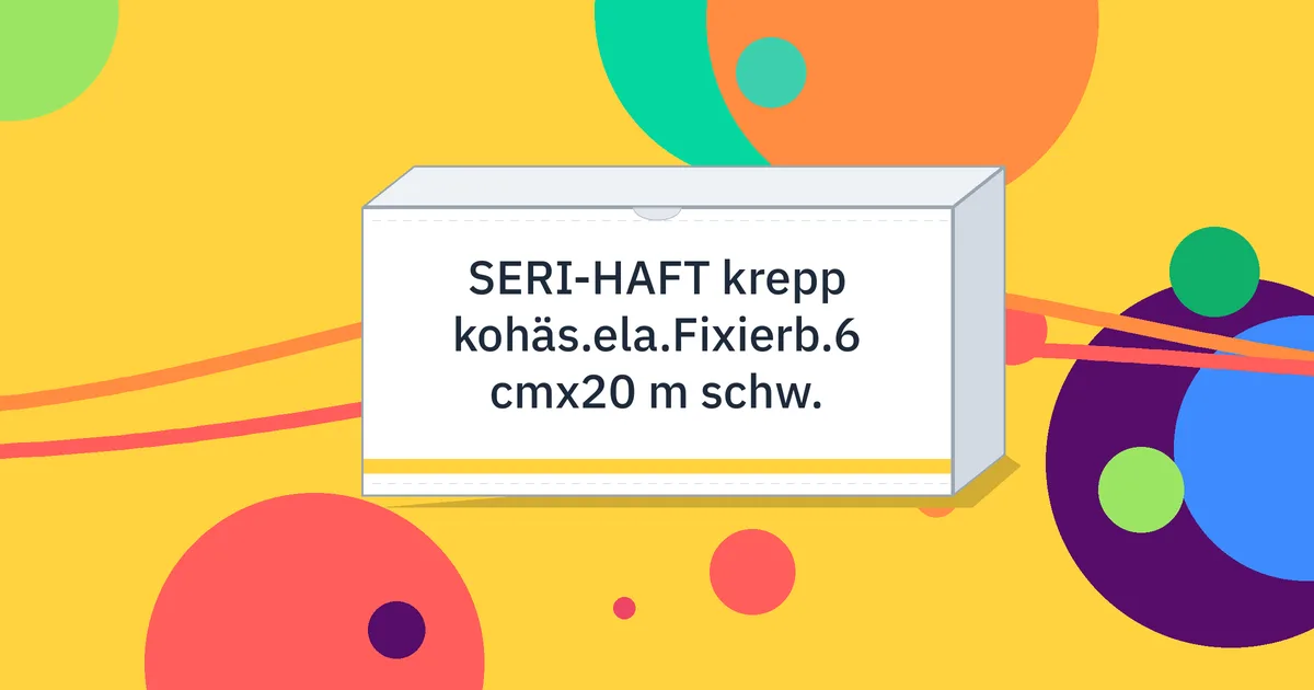 Symbolbild: Packung mit der Aufschrift SERI-HAFT krepp kohäs.ela.Fixierb.6 cmx20 m schw. (PZN 20943407) – Verfügbarkeit und Bezug in Apotheken in Frankfurt am Main