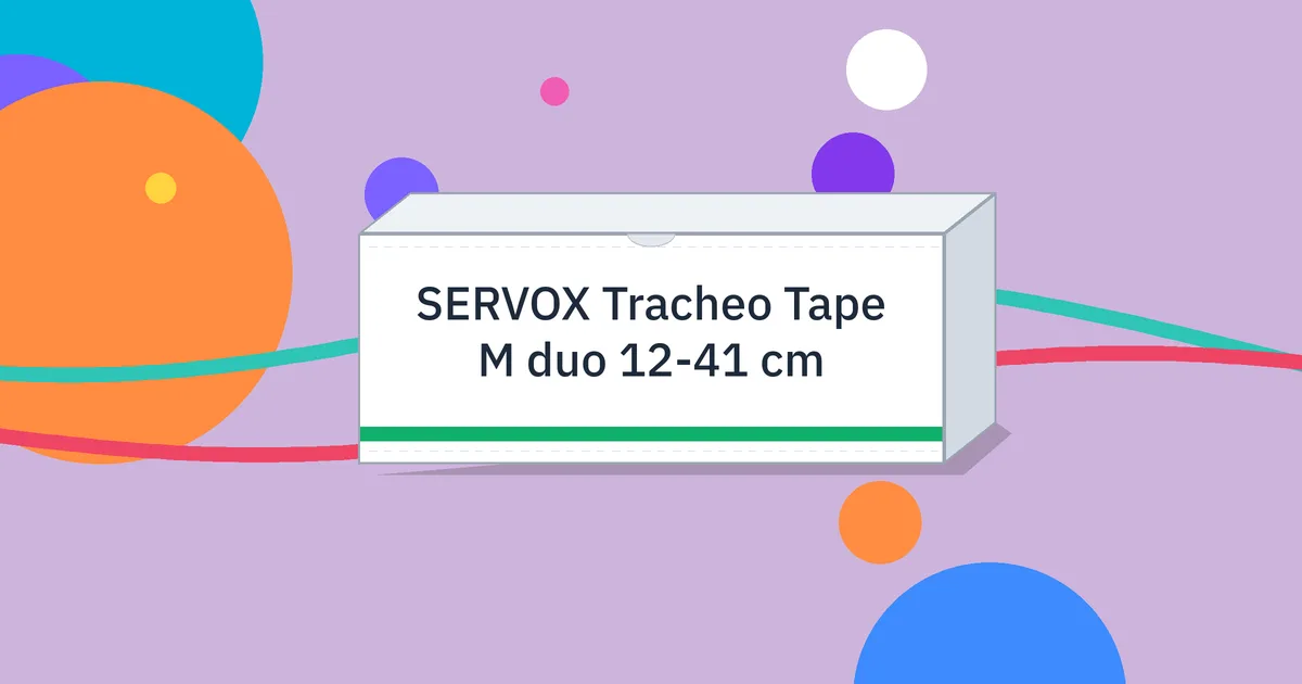 Symbolbild: Packung mit der Aufschrift SERVOX Tracheo Tape M duo 12-41 cm (PZN 11600080) – Verfügbarkeit und Bezug in Apotheken in Frankfurt am Main