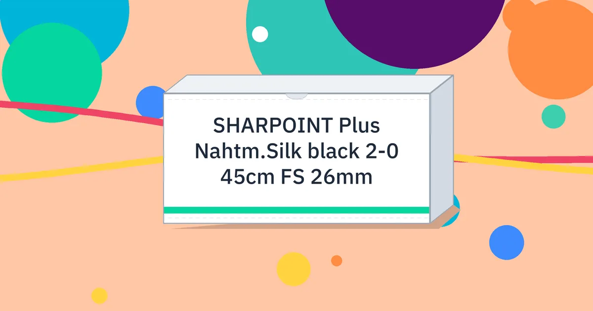 Symbolbild: Packung mit der Aufschrift SHARPOINT Plus Nahtm.Silk black 2-0 45cm FS 26mm (PZN 17994602) – Verfügbarkeit und Bezug in Apotheken in Frankfurt am Main