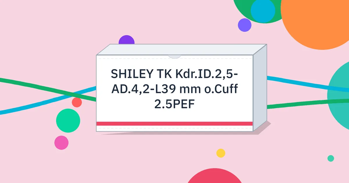 Symbolbild: Packung mit der Aufschrift SHILEY TK Kdr.ID.2,5-AD.4,2-L39 mm o.Cuff 2.5PEF (PZN 11596183) – Verfügbarkeit und Bezug in Apotheken in Frankfurt am Main