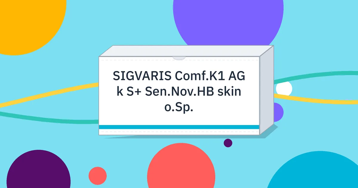 Symbolbild: Packung mit der Aufschrift SIGVARIS Comf.K1 AG k S+ Sen.Nov.HB skin o.Sp. (PZN 17102348) – Verfügbarkeit und Bezug in Apotheken in Frankfurt am Main