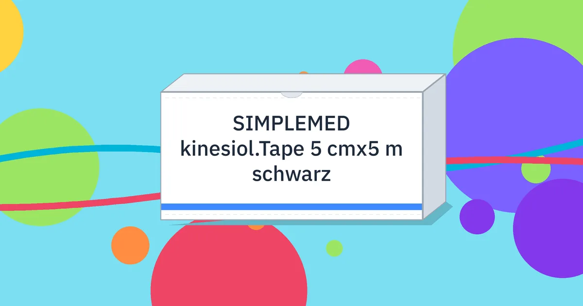 Symbolbild: Packung mit der Aufschrift SIMPLEMED kinesiol.Tape 5 cmx5 m schwarz (PZN 16013944) – Verfügbarkeit und Bezug in Apotheken in Frankfurt am Main