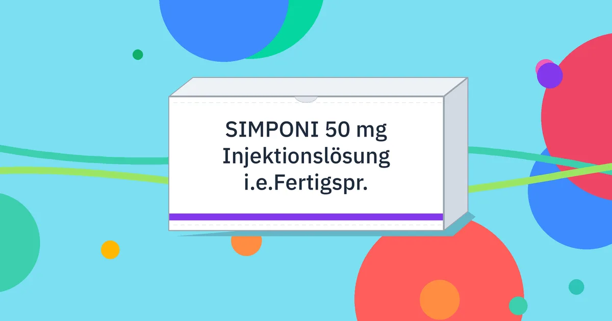 Symbolbild: Packung mit der Aufschrift SIMPONI 50 mg Injektionslösung i.e.Fertigspr. (PZN 11684177) – Verfügbarkeit und Bezug in Apotheken in Frankfurt am Main