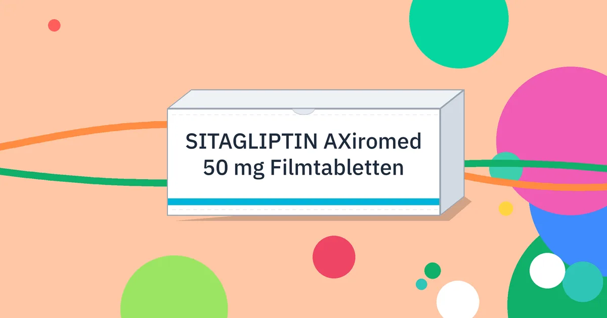 Symbolbild: Packung mit der Aufschrift SITAGLIPTIN AXiromed 50 mg Filmtabletten (PZN 18058939) – Verfügbarkeit und Bezug in Apotheken in Frankfurt am Main