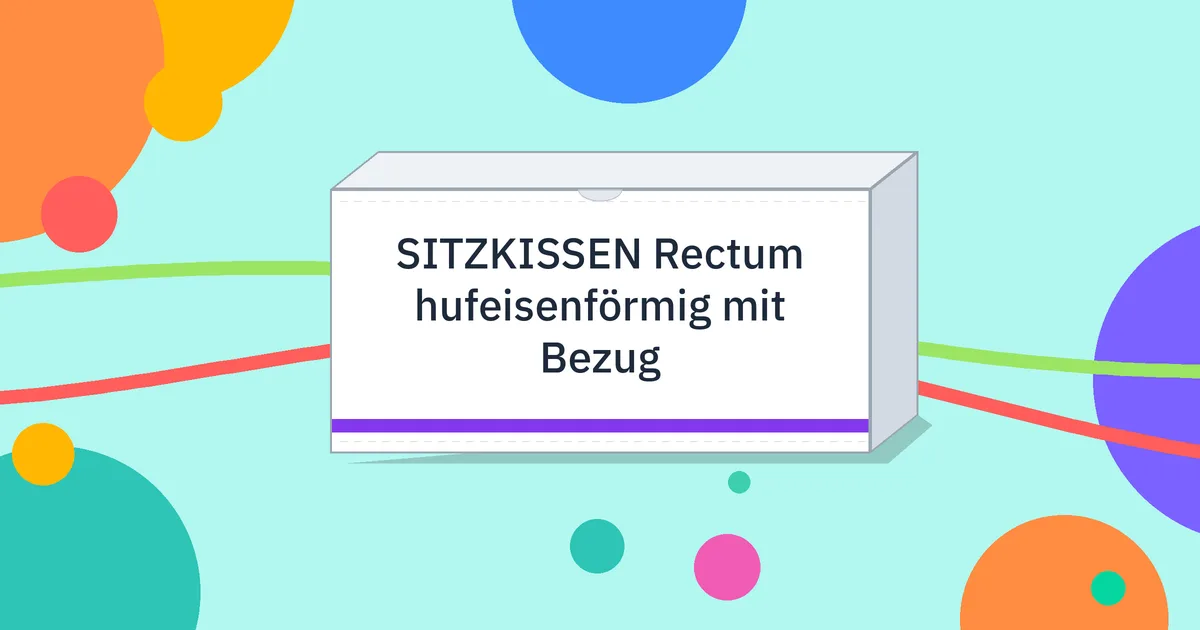 Symbolbild: Packung mit der Aufschrift SITZKISSEN Rectum hufeisenförmig mit Bezug (PZN 03074921) – Verfügbarkeit und Bezug in Apotheken in Frankfurt am Main