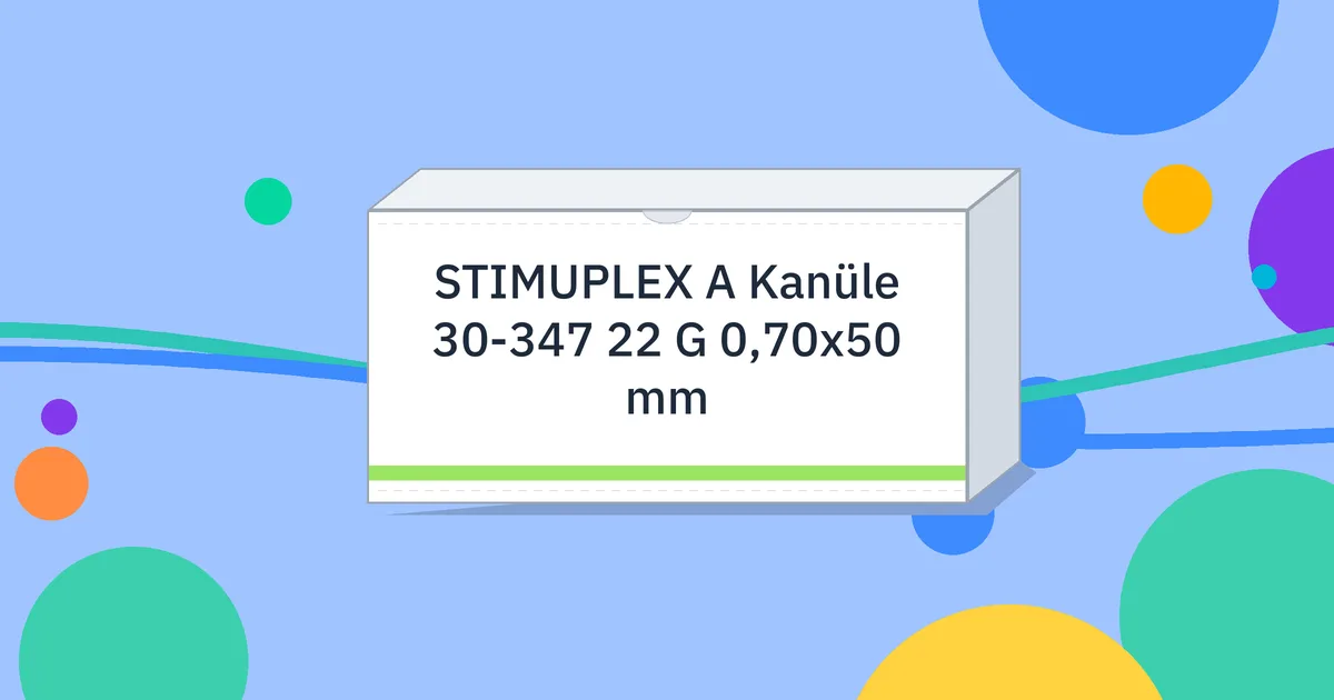 Symbolbild: Packung mit der Aufschrift STIMUPLEX A Kanüle 30-347 22 G 0,70x50 mm (PZN 06166233) – Verfügbarkeit und Bezug in Apotheken in Frankfurt am Main