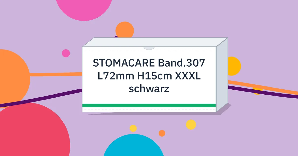 Symbolbild: Packung mit der Aufschrift STOMACARE Band.307 L72mm H15cm XXXL schwarz (PZN 09437129) – Verfügbarkeit und Bezug in Apotheken in Frankfurt am Main