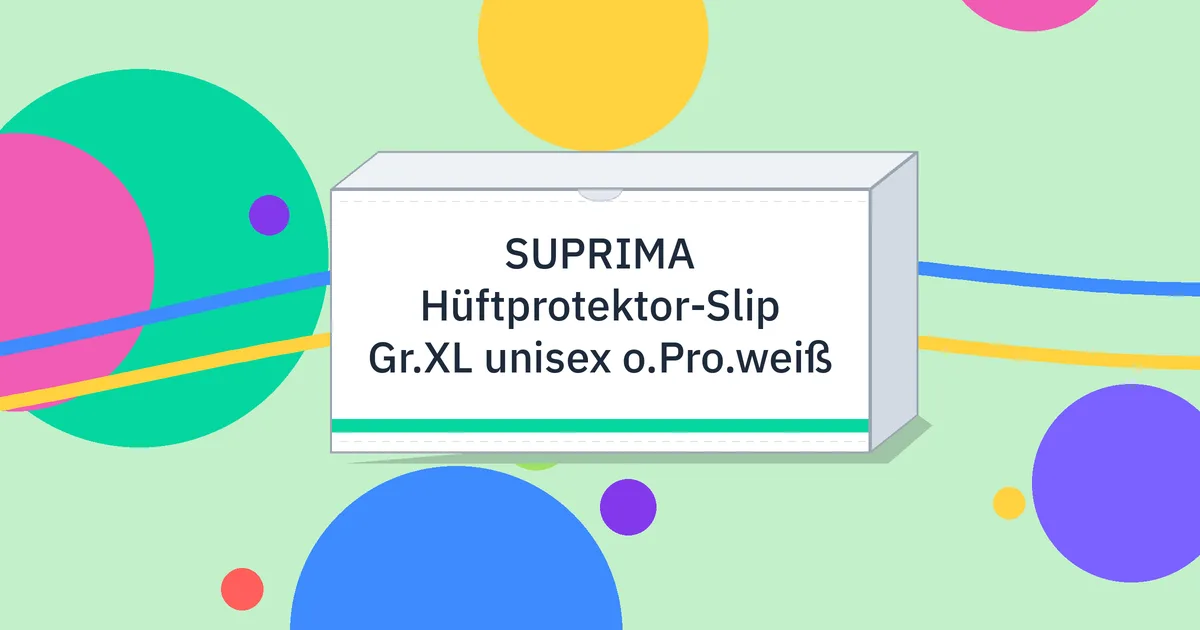 Symbolbild: Packung mit der Aufschrift SUPRIMA Hüftprotektor-Slip Gr.XL unisex o.Pro.weiß (PZN 09737742) – Verfügbarkeit und Bezug in Apotheken in Frankfurt am Main