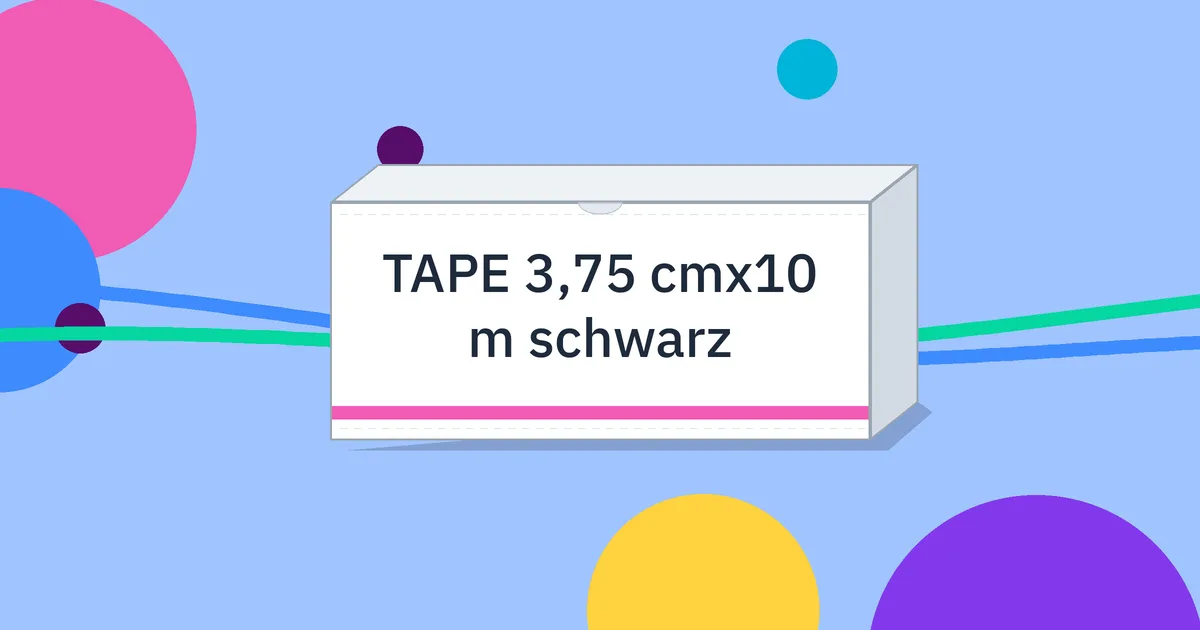 Symbolbild: Packung mit der Aufschrift TAPE 3,75 cmx10 m schwarz (PZN 10809642) – Verfügbarkeit und Bezug in Apotheken in Frankfurt am Main
