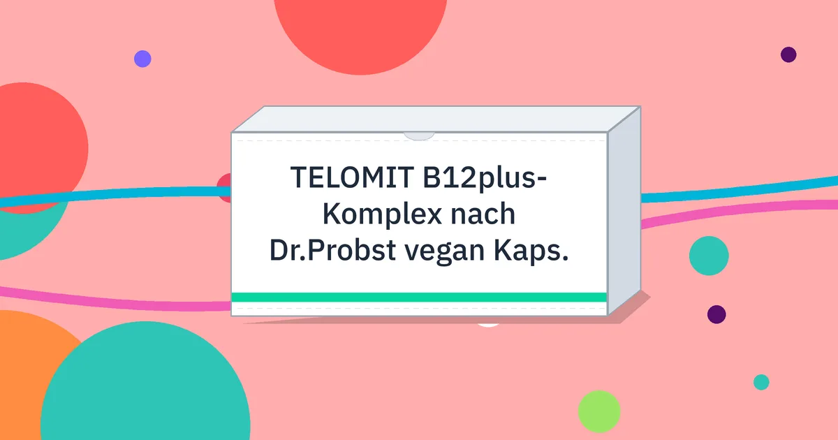 Symbolbild: Packung mit der Aufschrift TELOMIT B12plus-Komplex nach Dr.Probst vegan Kaps. (PZN 17456336) – Verfügbarkeit und Bezug in Apotheken in Frankfurt am Main
