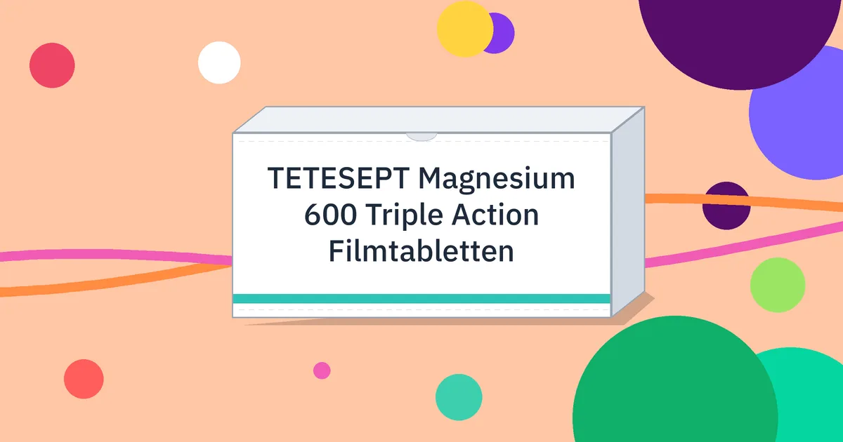 Symbolbild: Packung mit der Aufschrift TETESEPT Magnesium 600 Triple Action Filmtabletten (PZN 19205957) – Verfügbarkeit und Bezug in Apotheken in Frankfurt am Main