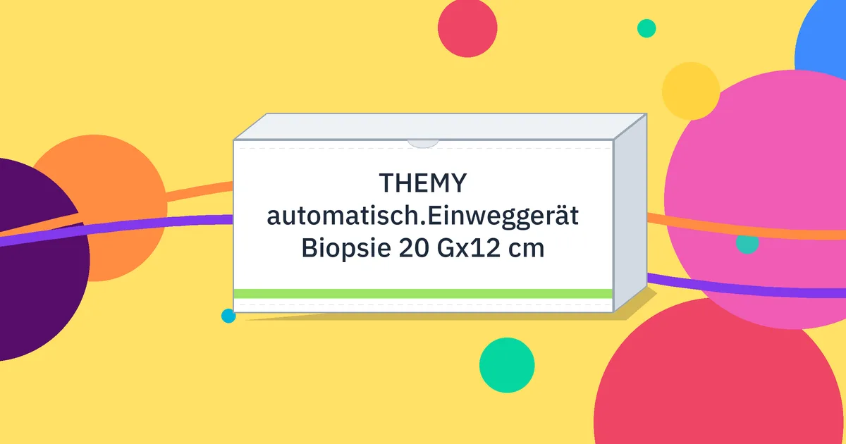 Symbolbild: Packung mit der Aufschrift THEMY automatisch.Einweggerät Biopsie 20 Gx12 cm (PZN 16920205) – Verfügbarkeit und Bezug in Apotheken in Frankfurt am Main