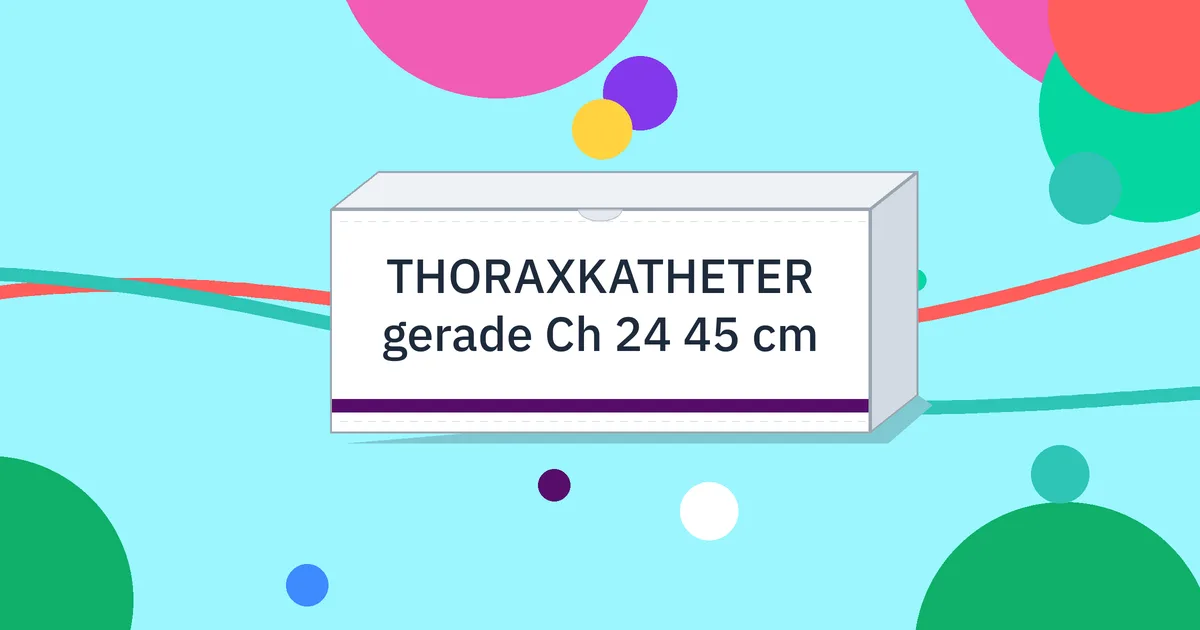 Symbolbild: Packung mit der Aufschrift THORAXKATHETER gerade Ch 24 45 cm (PZN 03049171) – Verfügbarkeit und Bezug in Apotheken in Frankfurt am Main