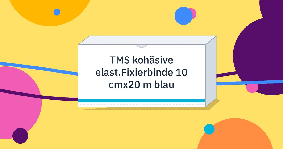 Symbolbild: Packung mit der Aufschrift TMS kohäsive elast.Fixierbinde 10 cmx20 m blau (PZN 18316666) – Verfügbarkeit und Bezug in Apotheken in Frankfurt am Main