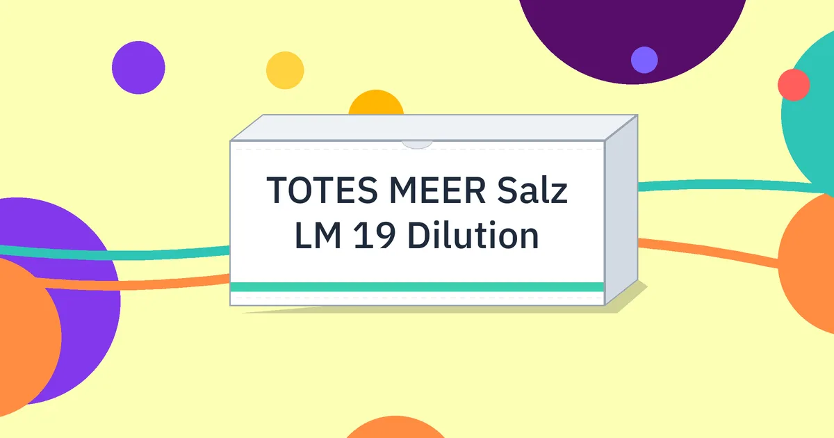 Symbolbild: Packung mit der Aufschrift TOTES MEER Salz LM 19 Dilution (PZN 13226289) – Verfügbarkeit und Bezug in Apotheken in Frankfurt am Main