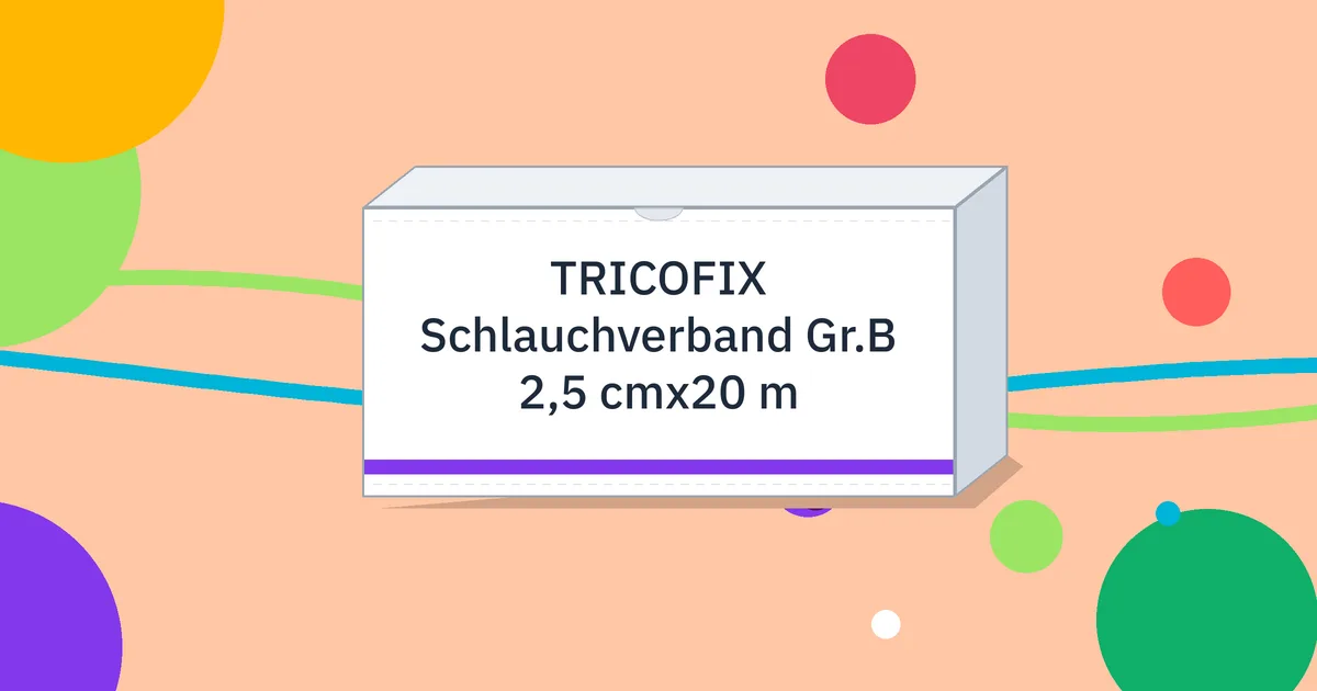 Symbolbild: Packung mit der Aufschrift TRICOFIX Schlauchverband Gr.B 2,5 cmx20 m (PZN 01868947) – Verfügbarkeit und Bezug in Apotheken in Frankfurt am Main