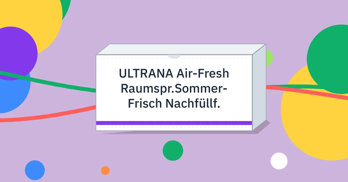 Symbolbild: Packung mit der Aufschrift ULTRANA Air-Fresh Raumspr.Sommer-Frisch Nachfüllf. (PZN 13814709) – Verfügbarkeit und Bezug in Apotheken in Frankfurt am Main