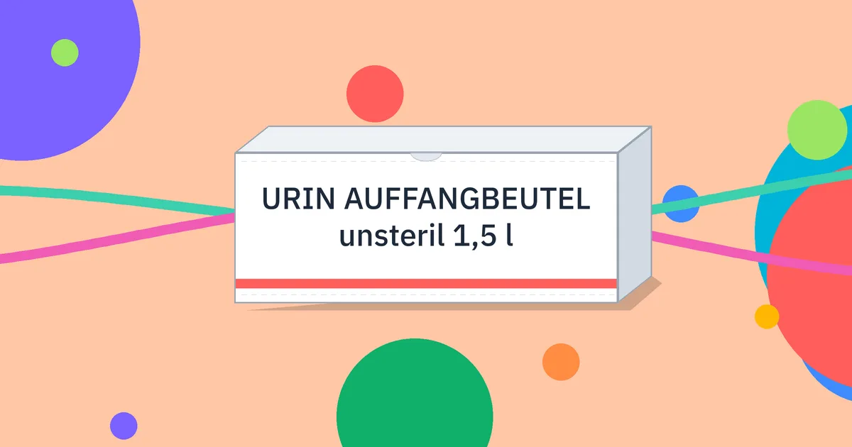 Symbolbild: Packung mit der Aufschrift URIN AUFFANGBEUTEL unsteril 1,5 l (PZN 03385377) – Verfügbarkeit und Bezug in Apotheken in Frankfurt am Main