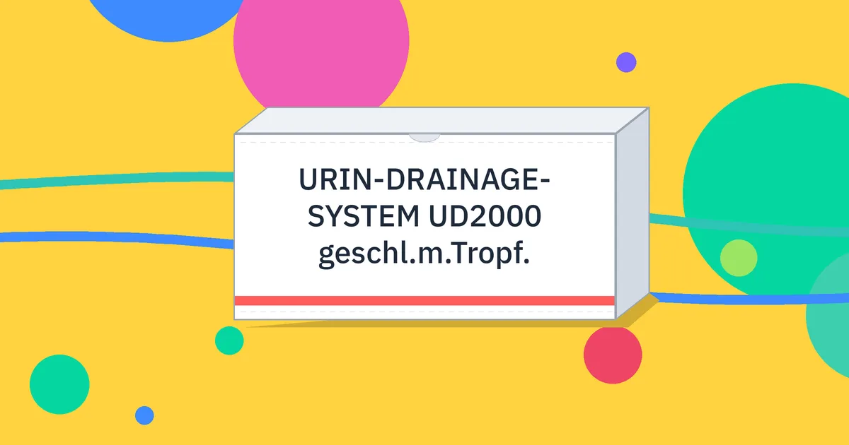 Symbolbild: Packung mit der Aufschrift URIN-DRAINAGE-SYSTEM UD2000 geschl.m.Tropf. (PZN 03082487) – Verfügbarkeit und Bezug in Apotheken in Frankfurt am Main