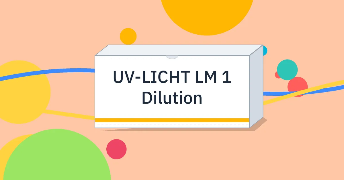 Symbolbild: Packung mit der Aufschrift UV-LICHT LM 1 Dilution (PZN 13258421) – Verfügbarkeit und Bezug in Apotheken in Frankfurt am Main