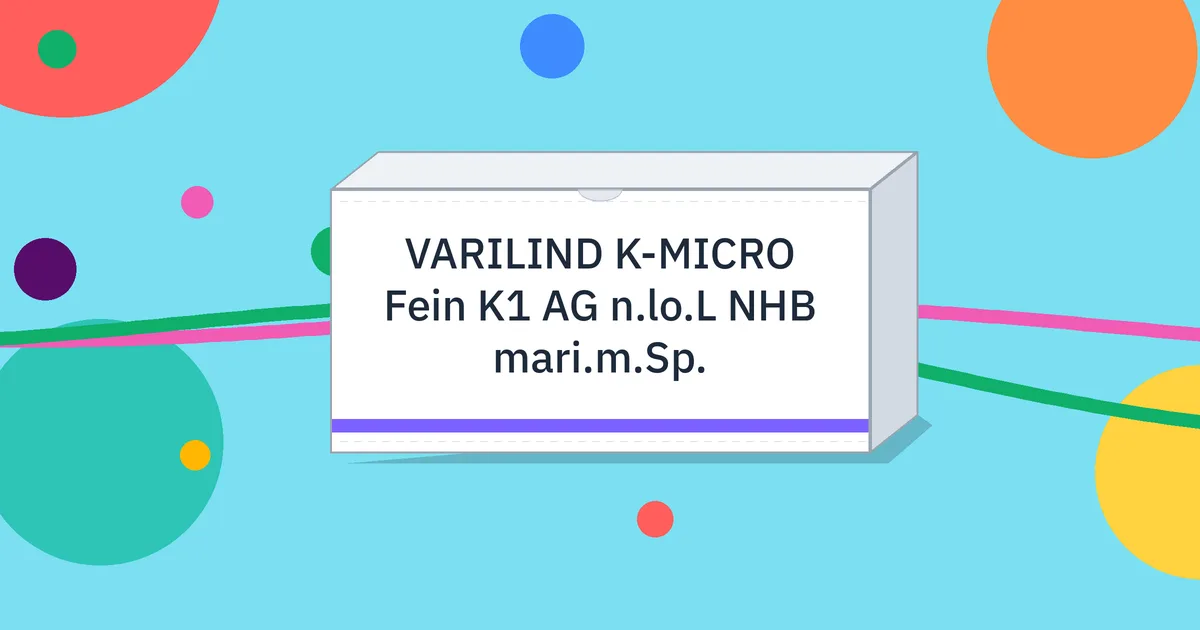 Symbolbild: Packung mit der Aufschrift VARILIND K-MICRO Fein K1 AG n.lo.L NHB mari.m.Sp. (PZN 20554812) – Verfügbarkeit und Bezug in Apotheken in Frankfurt am Main