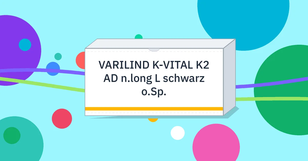 Symbolbild: Packung mit der Aufschrift VARILIND K-VITAL K2 AD n.long L schwarz o.Sp. (PZN 20568398) – Verfügbarkeit und Bezug in Apotheken in Frankfurt am Main