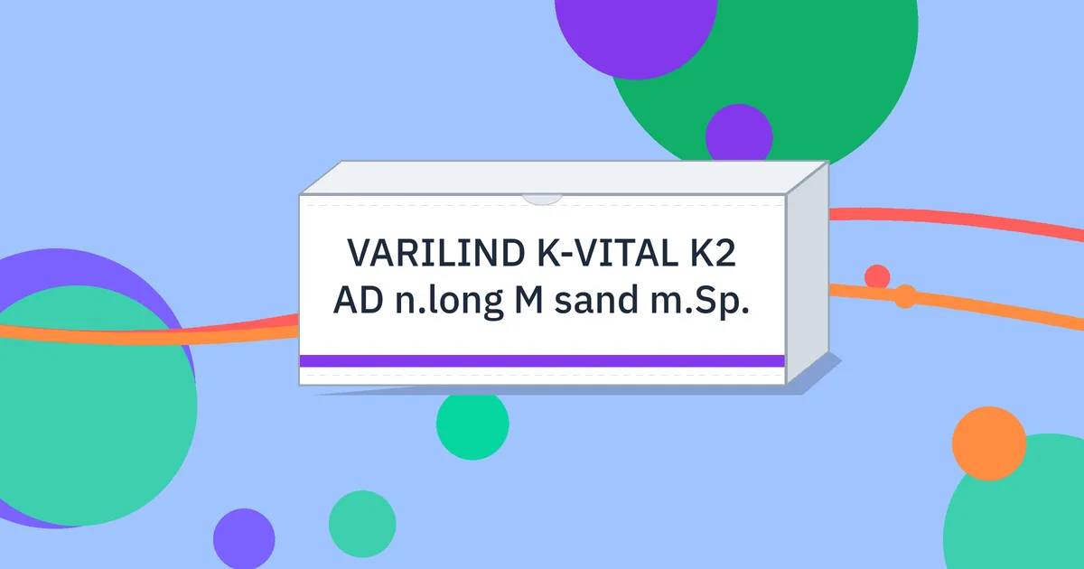 Symbolbild: Packung mit der Aufschrift VARILIND K-VITAL K2 AD n.long M sand m.Sp. (PZN 20567401) – Verfügbarkeit und Bezug in Apotheken in Frankfurt am Main
