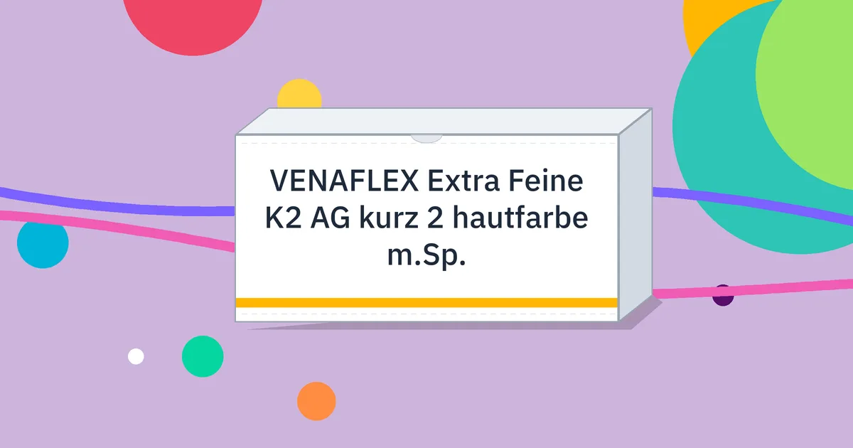 Symbolbild: Packung mit der Aufschrift VENAFLEX Extra Feine K2 AG kurz 2 hautfarbe m.Sp. (PZN 18307667) – Verfügbarkeit und Bezug in Apotheken in Frankfurt am Main