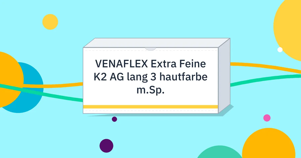 Symbolbild: Packung mit der Aufschrift VENAFLEX Extra Feine K2 AG lang 3 hautfarbe m.Sp. (PZN 18307785) – Verfügbarkeit und Bezug in Apotheken in Frankfurt am Main