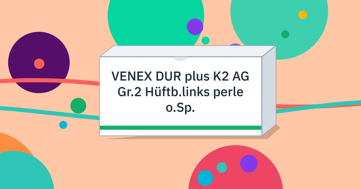 Symbolbild: Packung mit der Aufschrift VENEX DUR plus K2 AG Gr.2 Hüftb.links perle o.Sp. (PZN 03239813) – Verfügbarkeit und Bezug in Apotheken in Frankfurt am Main