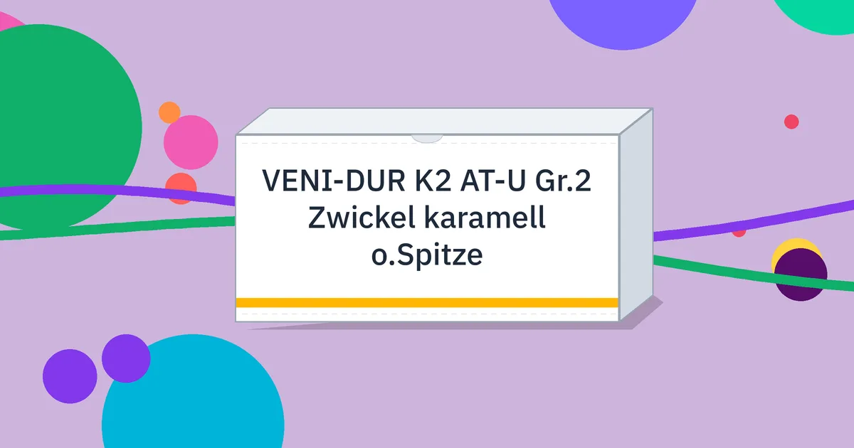 Symbolbild: Packung mit der Aufschrift VENI-DUR K2 AT-U Gr.2 Zwickel karamell o.Spitze (PZN 13758997) – Verfügbarkeit und Bezug in Apotheken in Frankfurt am Main