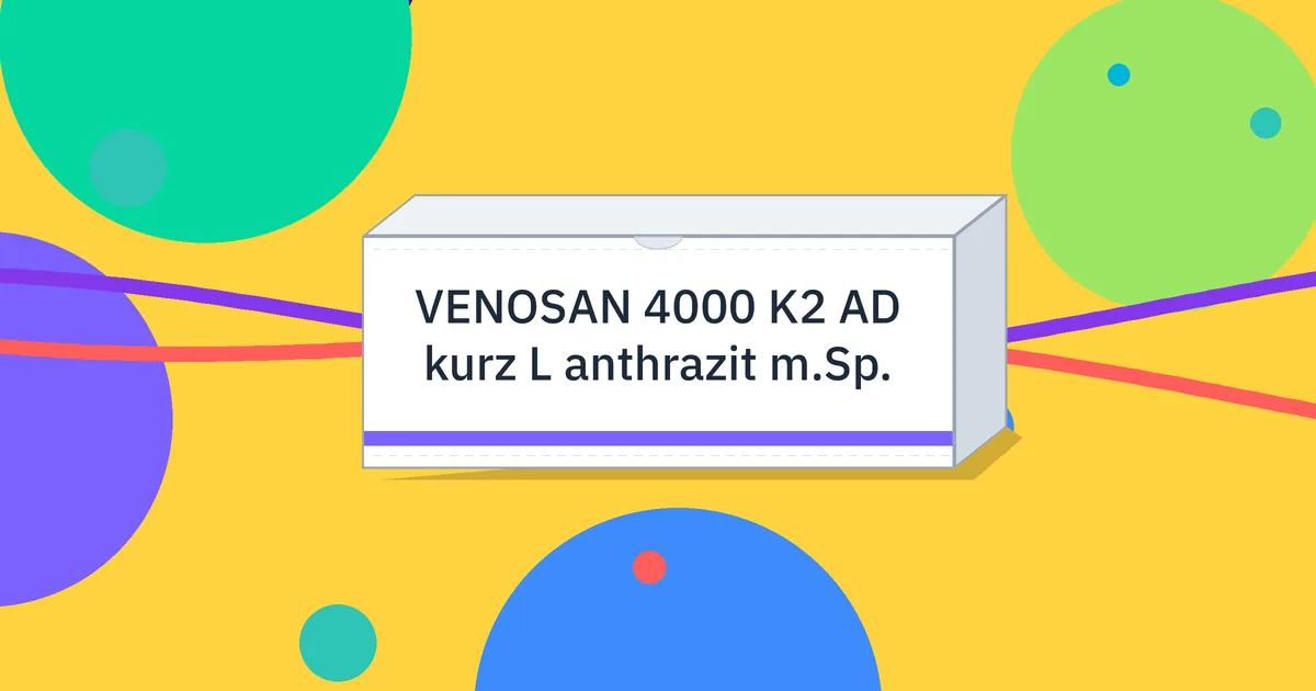 Symbolbild: Packung mit der Aufschrift VENOSAN 4000 K2 AD kurz L anthrazit m.Sp. (PZN 16601641) – Verfügbarkeit und Bezug in Apotheken in Frankfurt am Main