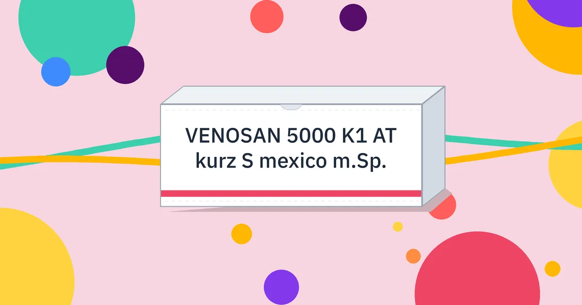 Symbolbild: Packung mit der Aufschrift VENOSAN 5000 K1 AT kurz S mexico m.Sp. (PZN 14429600) – Verfügbarkeit und Bezug in Apotheken in Frankfurt am Main