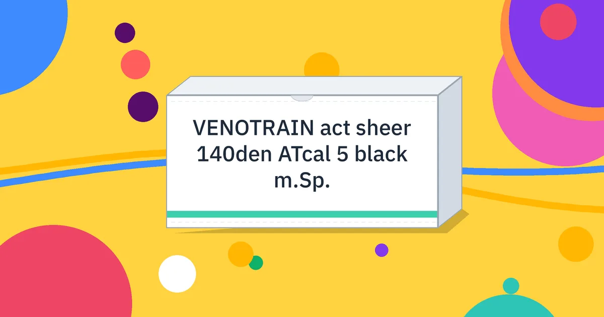 Symbolbild: Packung mit der Aufschrift VENOTRAIN act sheer 140den ATcal 5 black m.Sp. (PZN 16207772) – Verfügbarkeit und Bezug in Apotheken in Frankfurt am Main