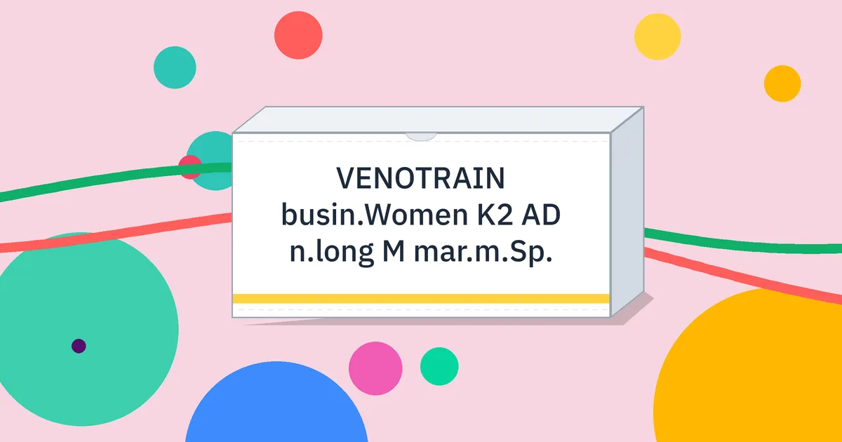 Symbolbild: Packung mit der Aufschrift VENOTRAIN busin.Women K2 AD n.long M mar.m.Sp. (PZN 10195938) – Verfügbarkeit und Bezug in Apotheken in Frankfurt am Main