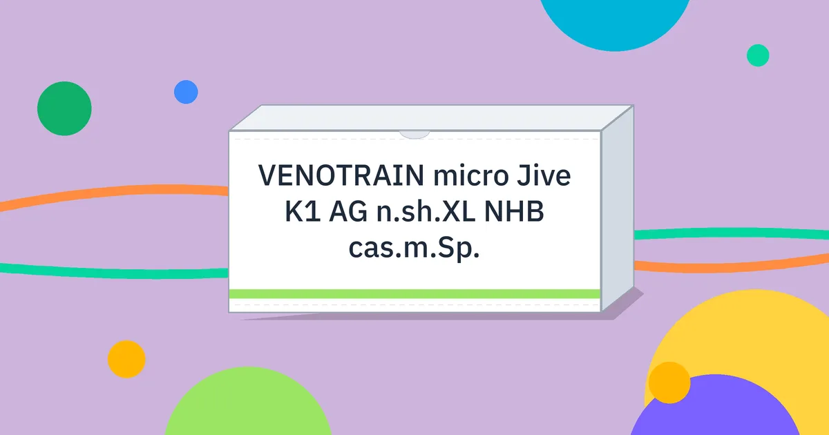 Symbolbild: Packung mit der Aufschrift VENOTRAIN micro Jive K1 AG n.sh.XL NHB cas.m.Sp. (PZN 20767413) – Verfügbarkeit und Bezug in Apotheken in Frankfurt am Main