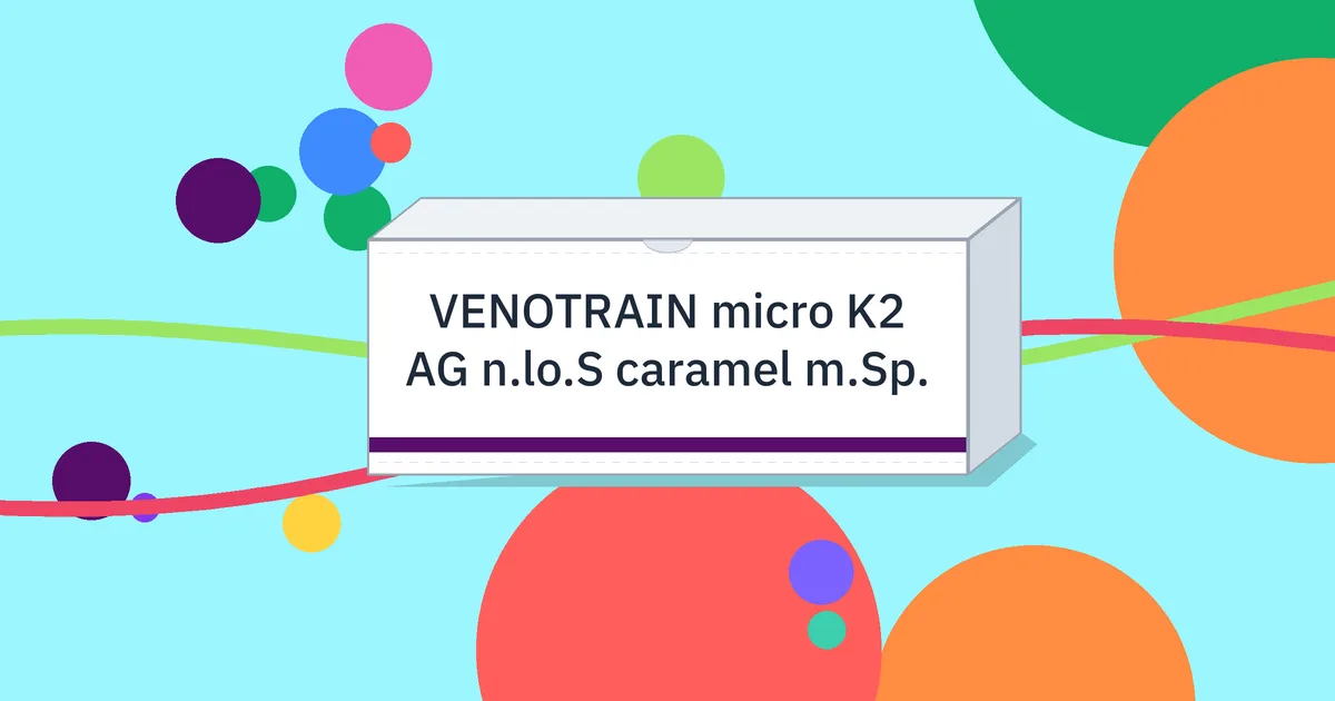 Symbolbild: Packung mit der Aufschrift VENOTRAIN micro K2 AG n.lo.S caramel m.Sp. (PZN 00810986) – Verfügbarkeit und Bezug in Apotheken in Frankfurt am Main