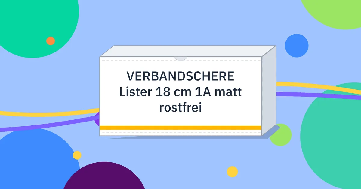Symbolbild: Packung mit der Aufschrift VERBANDSCHERE Lister 18 cm 1A matt rostfrei (PZN 00523637) – Verfügbarkeit und Bezug in Apotheken in Frankfurt am Main