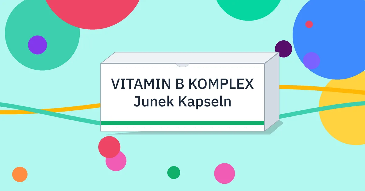 Symbolbild: Packung mit der Aufschrift VITAMIN B KOMPLEX Junek Kapseln (PZN 04367861) – Verfügbarkeit und Bezug in Apotheken in Frankfurt am Main
