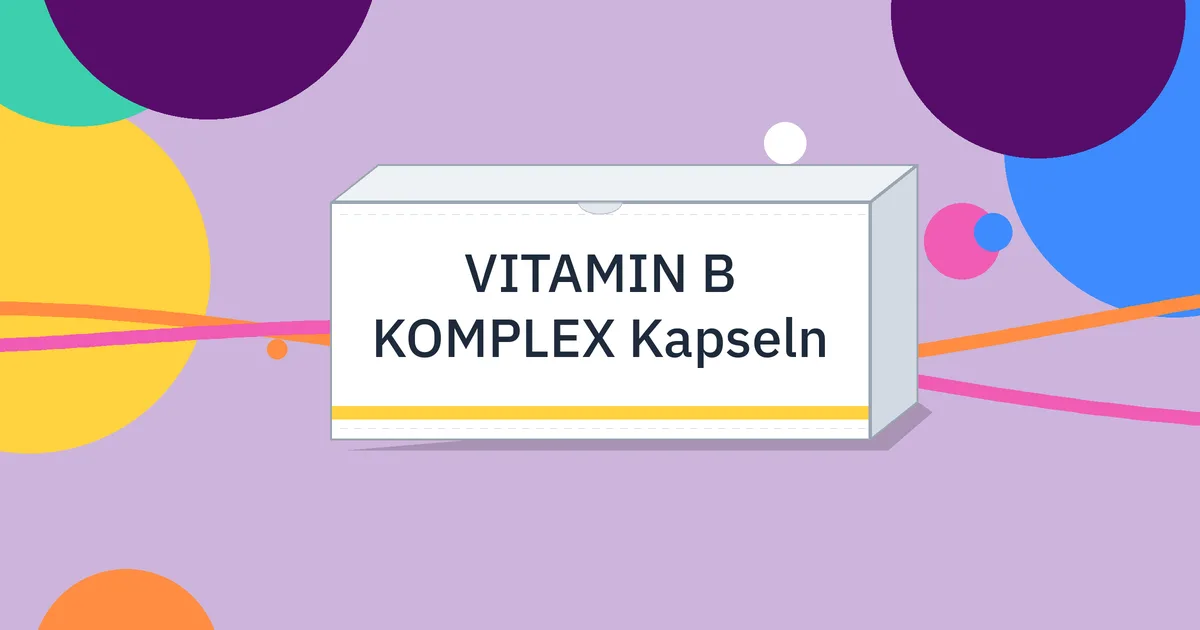 Symbolbild: Packung mit der Aufschrift VITAMIN B KOMPLEX Kapseln (PZN 18771146) – Verfügbarkeit und Bezug in Apotheken in Frankfurt am Main