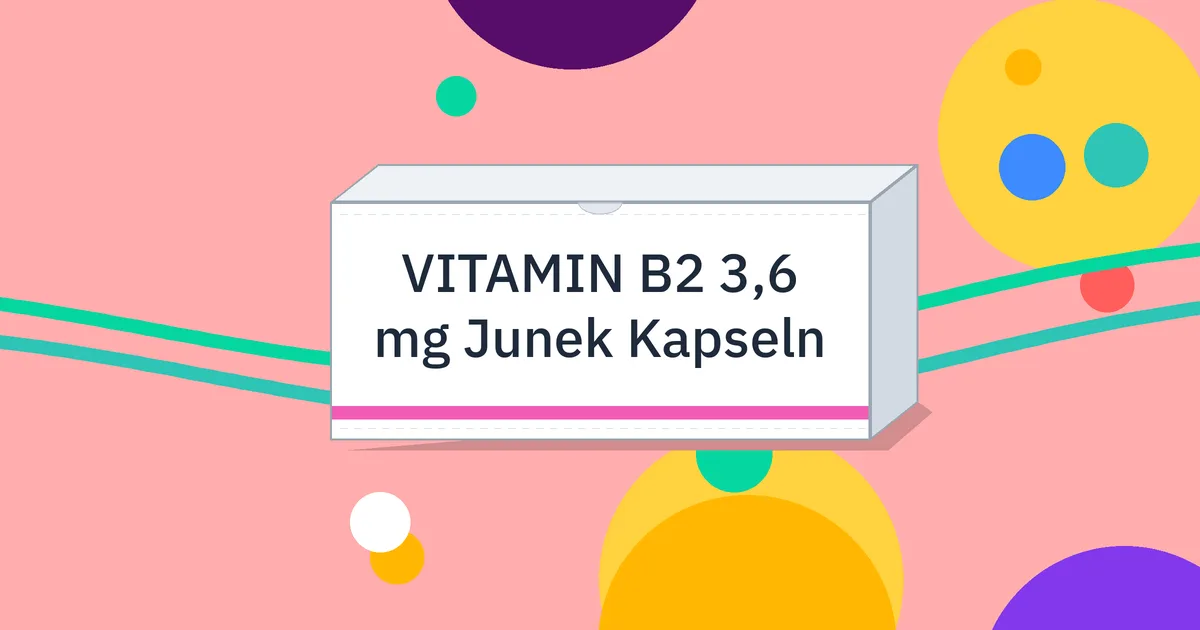 Symbolbild: Packung mit der Aufschrift VITAMIN B2 3,6 mg Junek Kapseln (PZN 04132098) – Verfügbarkeit und Bezug in Apotheken in Frankfurt am Main