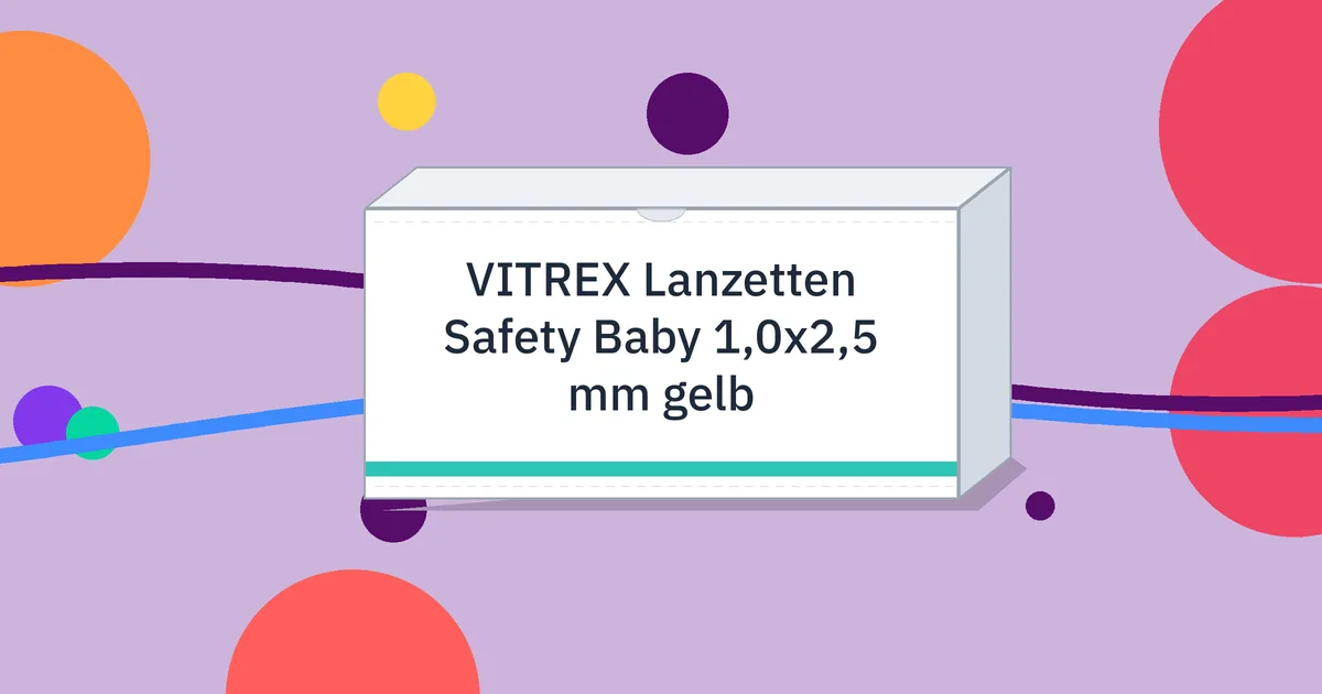 Symbolbild: Packung mit der Aufschrift VITREX Lanzetten Safety Baby 1,0x2,5 mm gelb (PZN 10781665) – Verfügbarkeit und Bezug in Apotheken in Frankfurt am Main