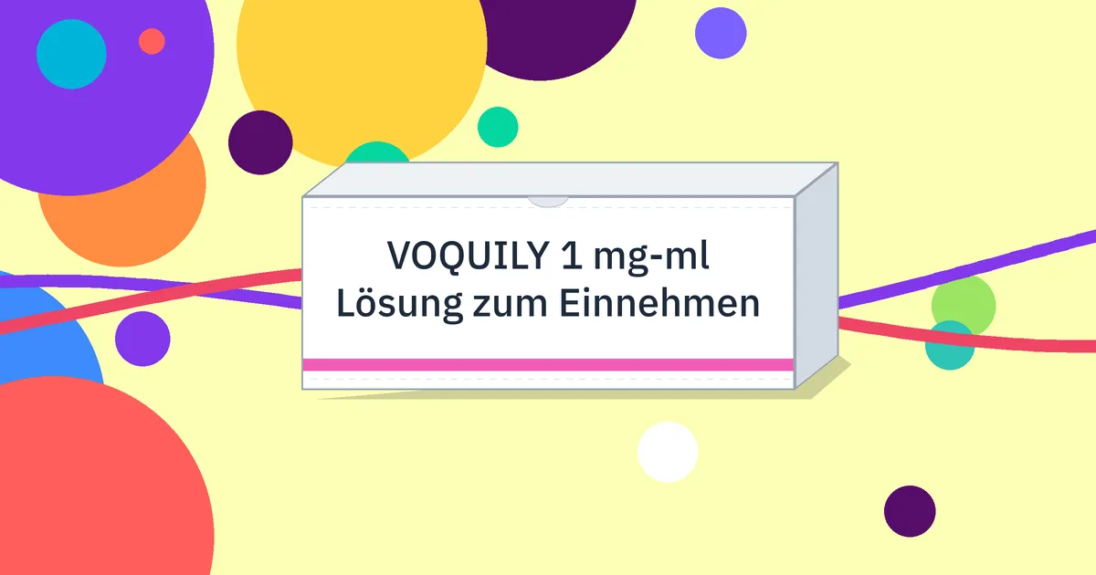 Symbolbild: Packung mit der Aufschrift VOQUILY 1 mg-ml Lösung zum Einnehmen (PZN 19720056) – Verfügbarkeit und Bezug in Apotheken in Frankfurt am Main