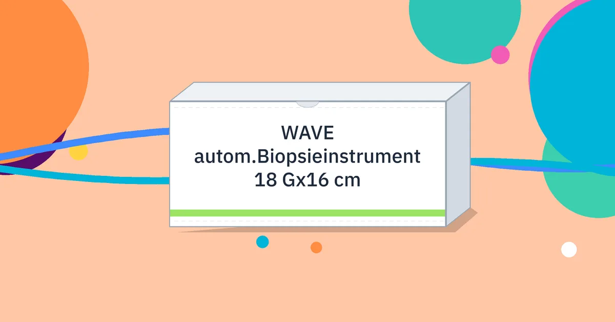 Symbolbild: Packung mit der Aufschrift WAVE autom.Biopsieinstrument 18 Gx16 cm (PZN 19529708) – Verfügbarkeit und Bezug in Apotheken in Frankfurt am Main